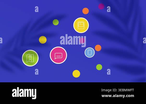 Animation of media icons over blue background. Social media and digital ...