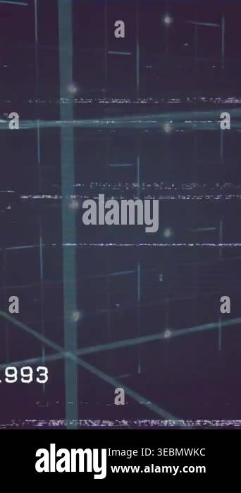 Vertical video: Teal lines starting neon grid, dots drifting and ...