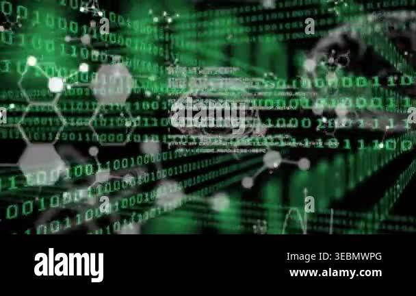 Animation of computer and scientific data processing on black ...