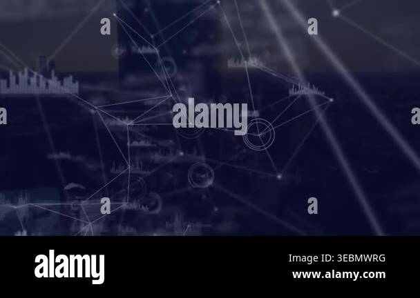 Animation of counter and graphs connected with lines and codes rotating ...