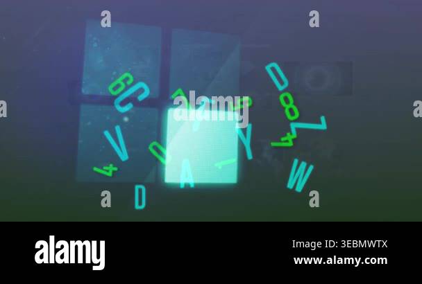 Animation of letters and numbers with glowing squares over data ...