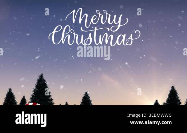 Animation of merry christmas text banner over christmas gift box and ...