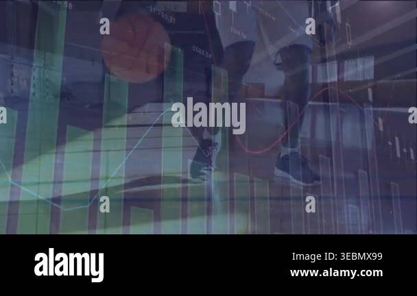 Animation of data processing against low section of male basketball ...
