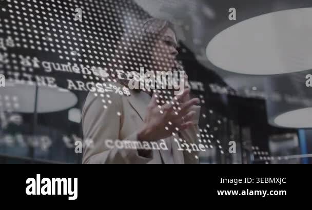 Animation of world map and data processing over caucasian businesswoman ...