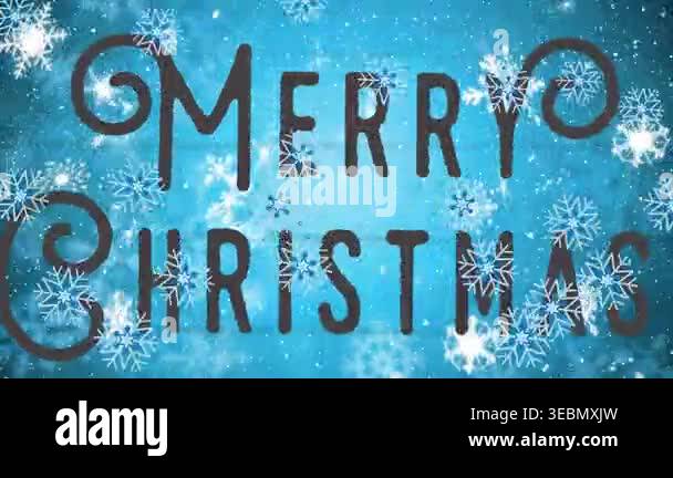 Animation of snowflakes falling over merry christmas text banner ...