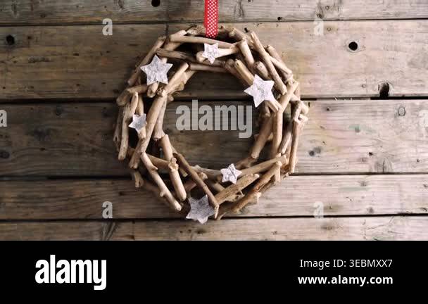 The close-up of a christmas decoration on a wooden table 4k with a ...