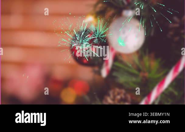 Animation of christmas greetings text and christmas tree with ...