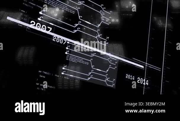 Animation of data processing over circuit board. Global business ...