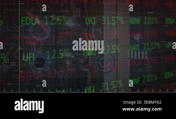Animation of graphs and charts over financial data processing. Global ...