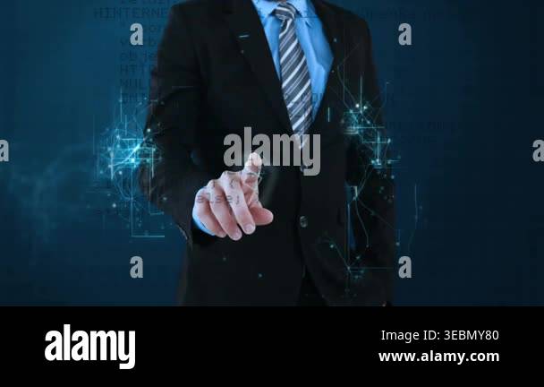 Man in suit standing behind glowing padlock connecting cybersecurity ...