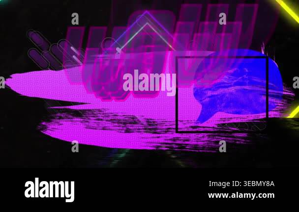 Animation of wow text over shapes. Social media and digital interface ...