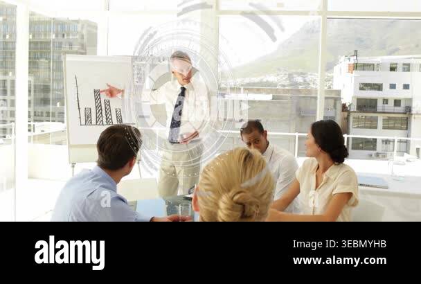 Animation of data processing over caucasian businessman giving a ...