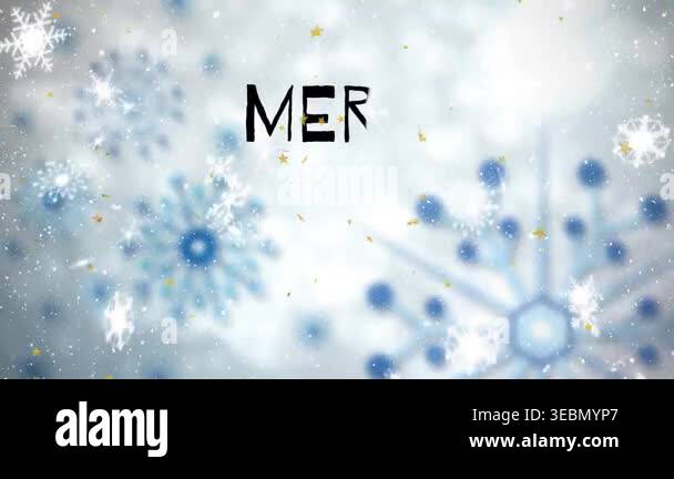 Animation of snowflakes falling over merry christmas text banner ...