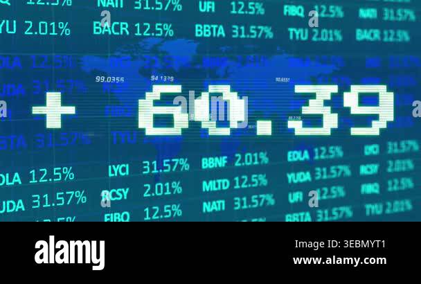 Animation of financial data and world map on blue background. Network ...