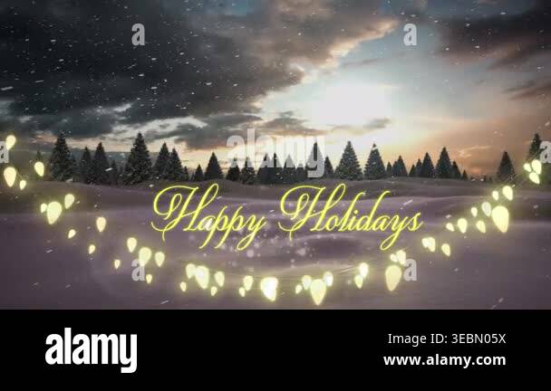 Animation of snow falling over happy holidays text banner and fairy ...