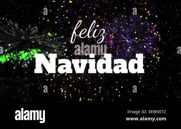 Animation of feliz navidad christmas greetings text over fireworks ...