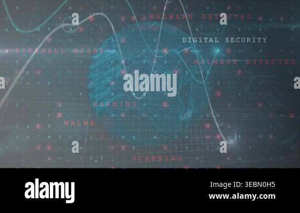 Animation of light trails over cyber security data processing against ...