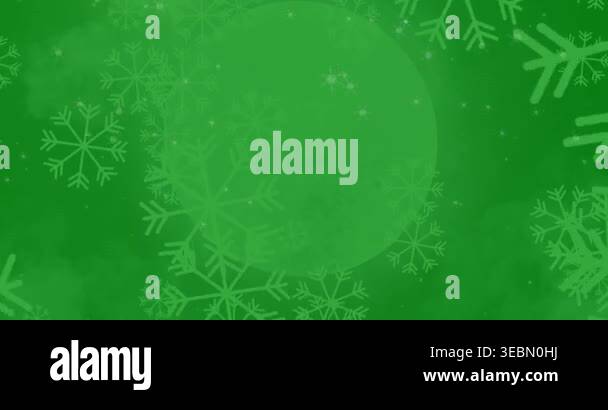 Animation of snowflakes icons falling over round banner with copy space ...