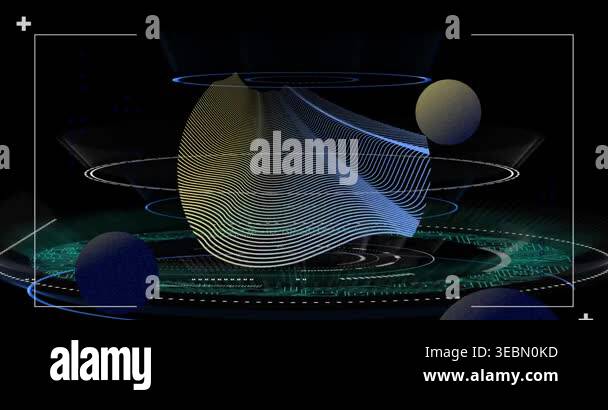 Animation of spheres and shapes on black background. Shapes, colour and ...