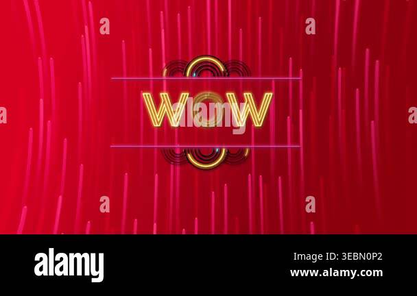 Animation of wow text on red background. Social media and digital ...