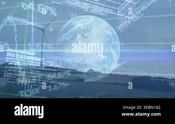 Animation of globe over data processing. Global environment technology ...
