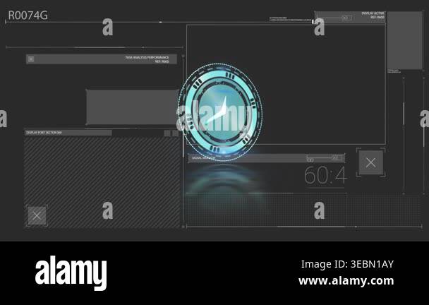 Animation of clock moving over data processing. Global business and ...