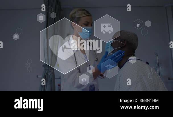 Clinician leaning in and palpating patient neck in clinic, animated ...