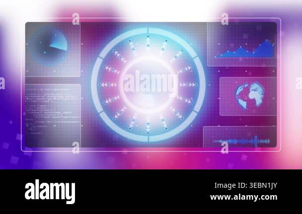 Animation of purple lines over data processing and scope scanning ...
