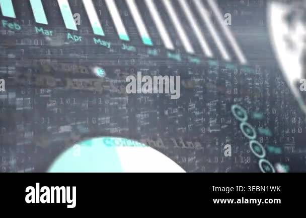 Animation of financial data and graphs over globe and data processing ...