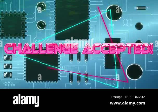 Animation of level up text over blocks on green background. Cyber ...