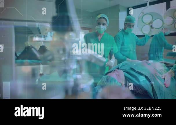 Animation of squares over caucasian male doctor making botox to female ...