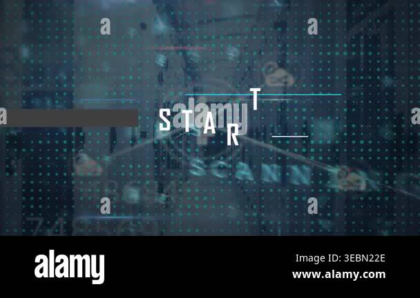 Animation of start text, network of digital icons, cyber security data ...
