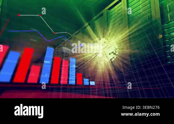 Bright radial light bursting data viz emerging bars rising trend lines ...