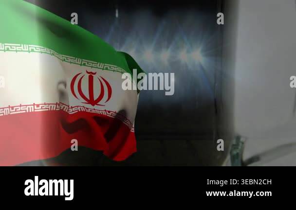 Sliding in from left, Iranian flag graphic waving over glass mug ...