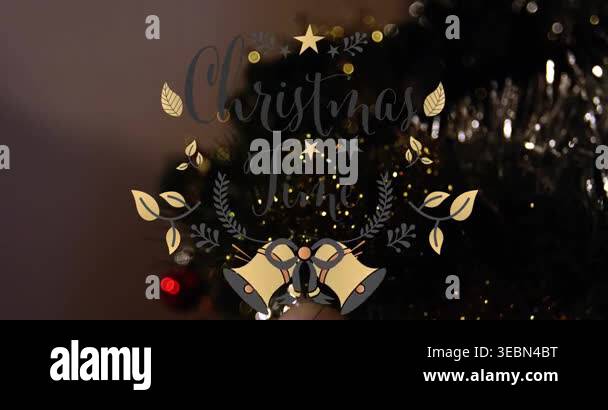 A close-up of the decorations on a christmas tree, with an animation of ...