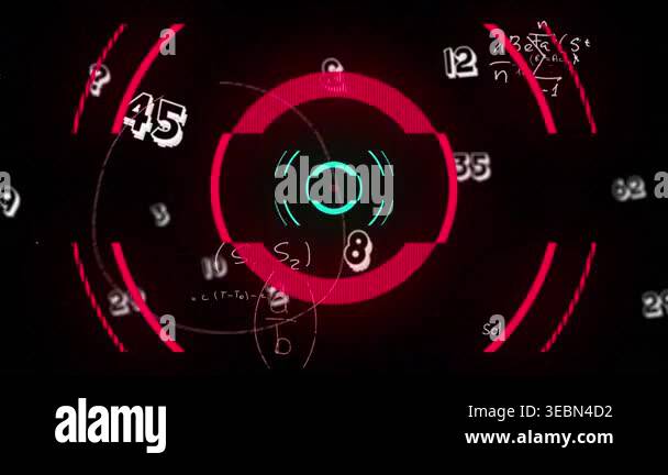 Animation of math formulas on black background. Science, math, data ...