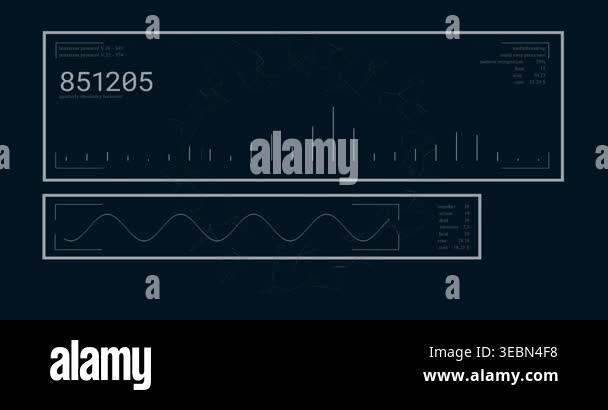 Animation of data processing over diagrams on black background. Global ...