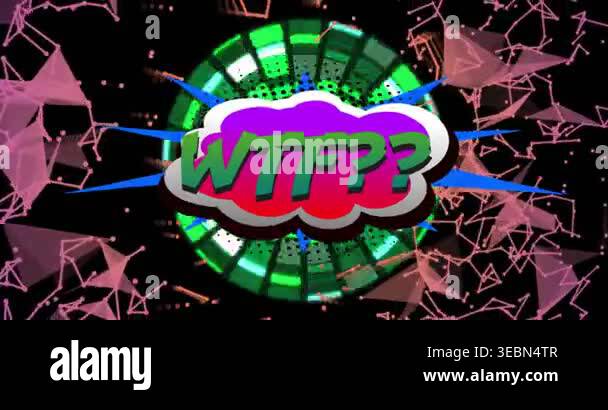Animation of colorful WTF text over abstract geometric shapes in ...