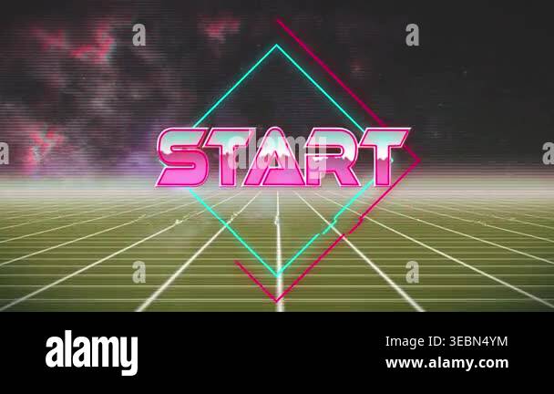 Animation of start text over white lines on black background. Social ...