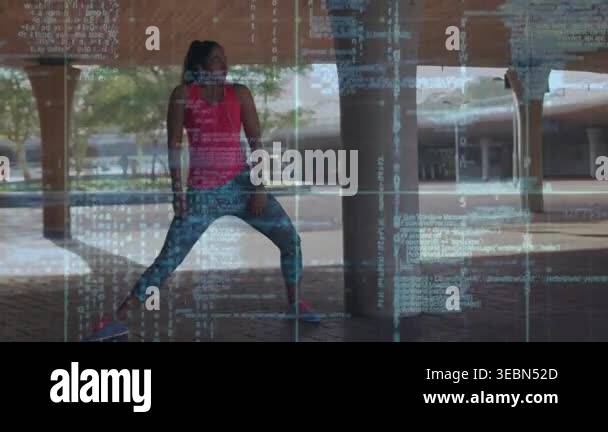 Woman shifting weight and stepping into lateral lunges in plaza ...