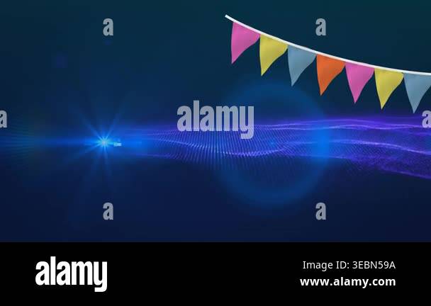 Animation of congratulations text and decorations over light trails on ...
