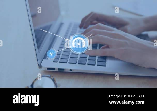 User typing on laptop HUD appearing on keys forming padlocks dials ...