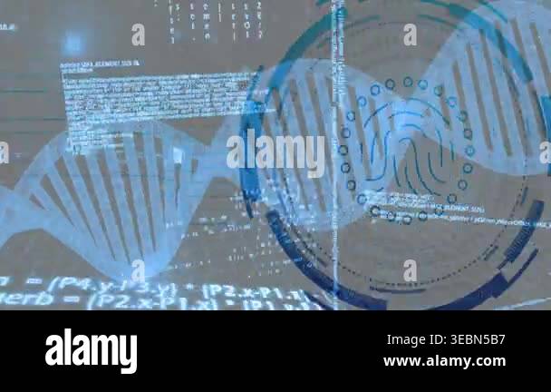 Double-helix being scanned by biometric HUD emerging, rings rotating ...