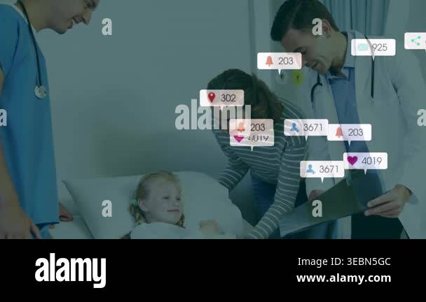 Mother holding child's hand as doctor pointing at chart, alerts ...
