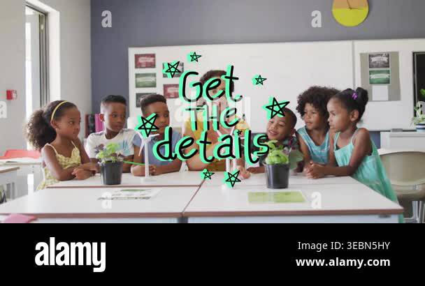 Teacher gesturing to STEM model in class, students pointing, centered ...