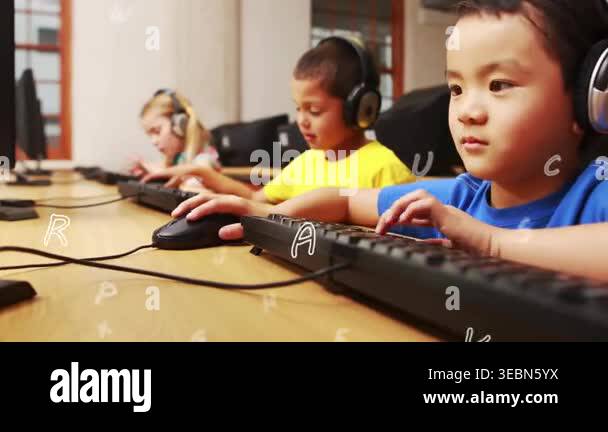 Animation of letters over diverse schoolchildren using computers at ...
