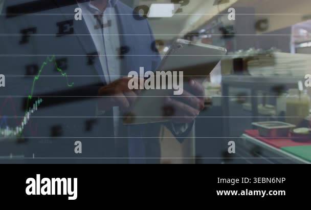 Animation of data processing and letters over caucasian businessman ...