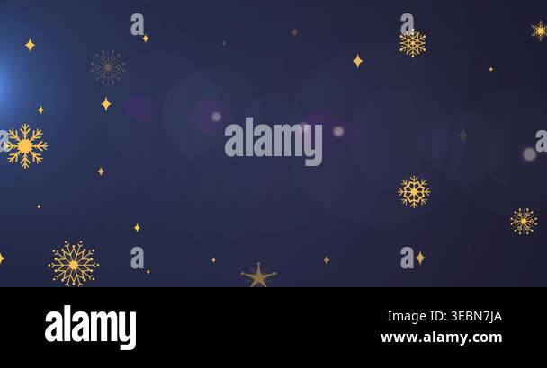 Animation of golden snowflakes over navy background with dots. Winter ...