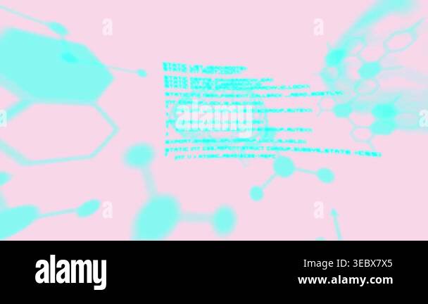Animation of scientific data processing on pink background. science ...