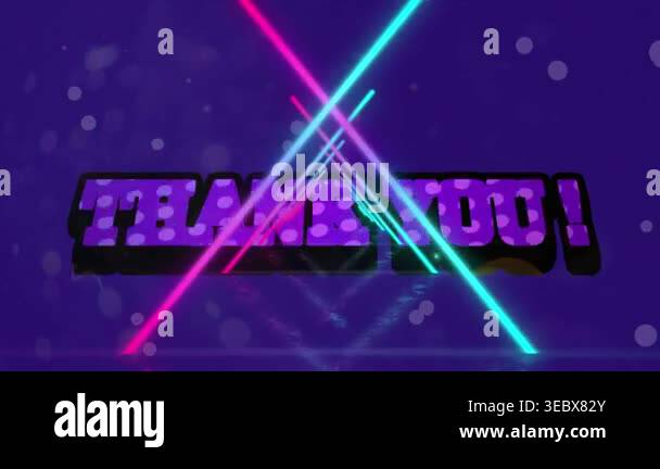 Animation of thank you text over shapes. Retro future and digital ...